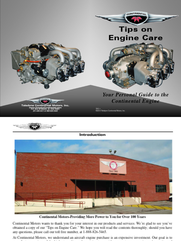 Continental Engine Care Guide | PDF | Internal Combustion Engine | Piston