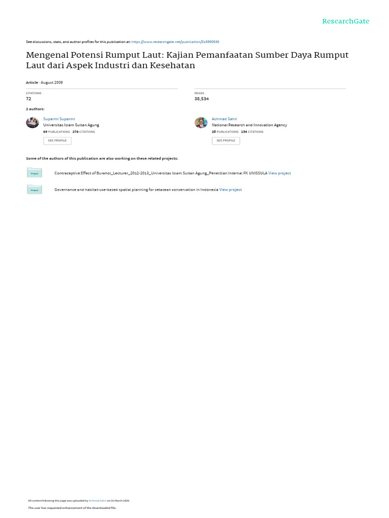 Mengenal Potensi Rumput Laut Kajian Pemanfaatan Su | PDF