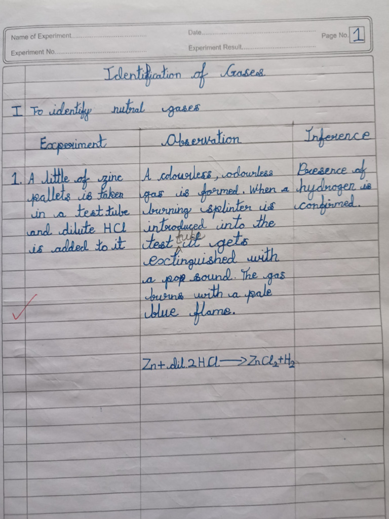 Practical Chemistry - Identification of Gases | PDF | Chemistry