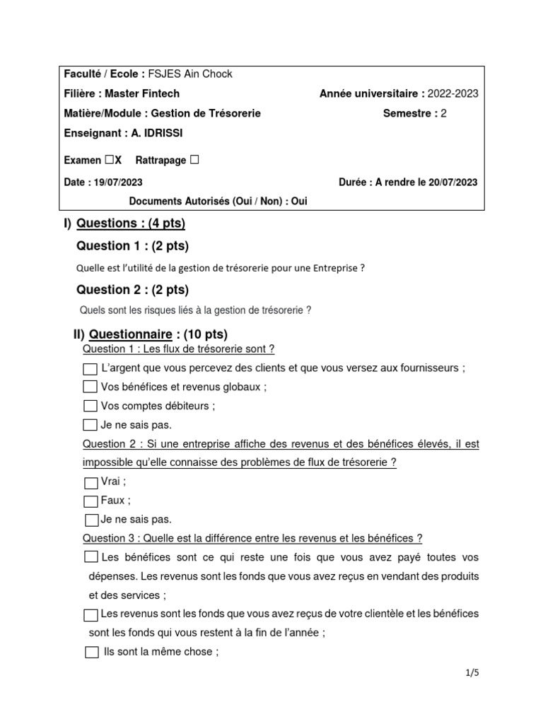 Examen Semestre 2 | PDF | Investir | Secteur privé