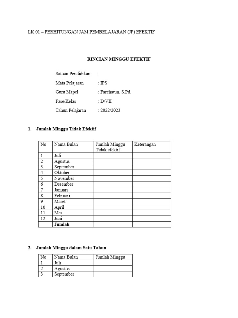 LK 01 - Perhitungan Minggu Efektif | PDF