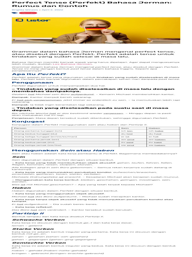 Perfect Tense (Perfekt) Bahasa Jerman Rumus Dan Contoh - Lister - Co.id | PDF