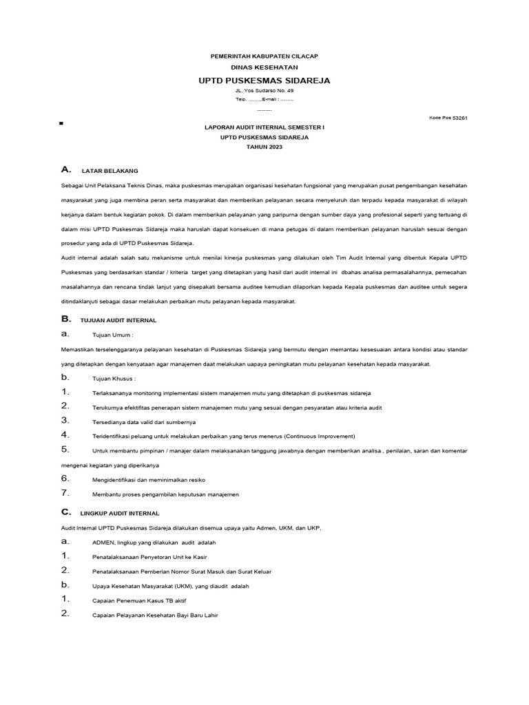 Laporan Hasil Audit Internal | PDF