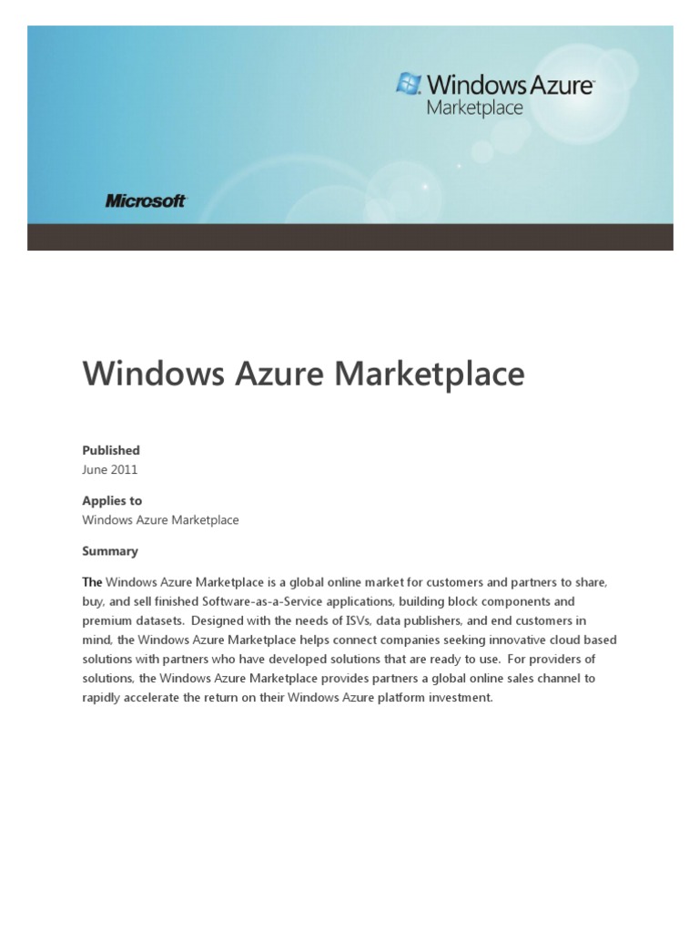 Windows Azure Marketplace Whitepaper | PDF | Microsoft Azure ...