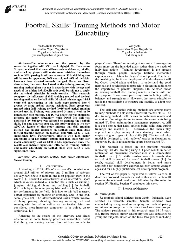 Football Skills: Training Methods and Motor Educability | PDF ...