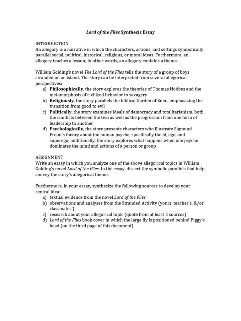 Lord of The Flies Synthesis Essay | PDF