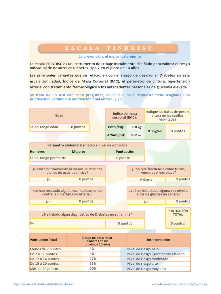 Interpretación de la Escala Findrisc | PDF | Diabetes | Índice de masa ...