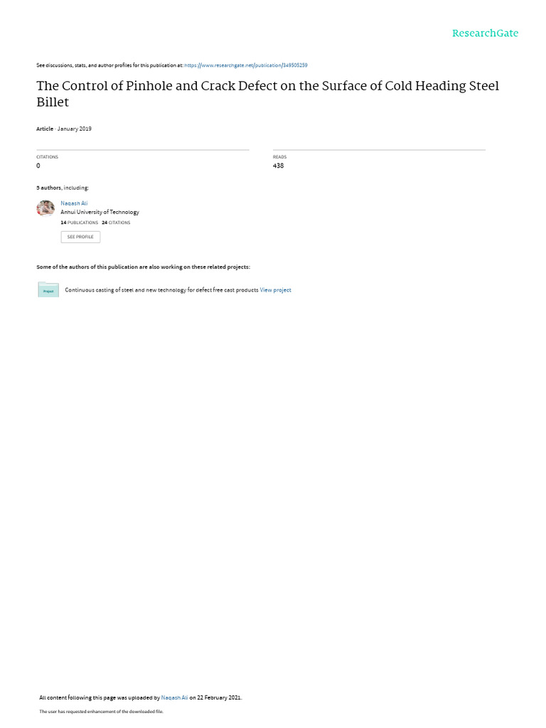 The Control of Pinhole and Crack Defect On The Surface of Cold Heading ...
