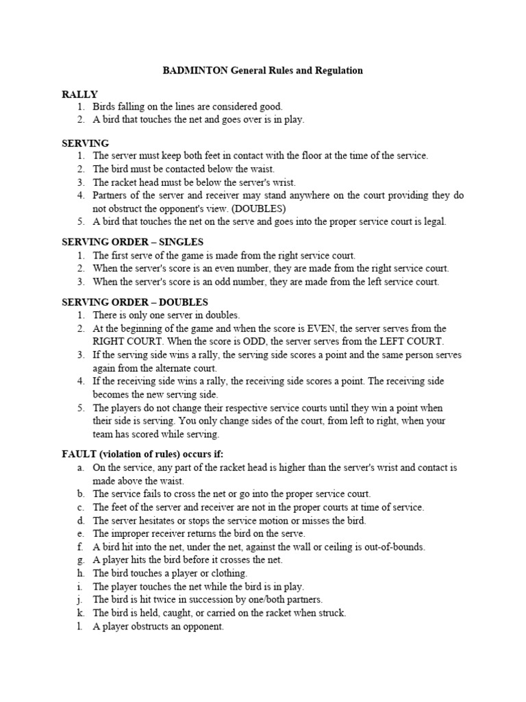 BADMINTON | PDF | Sports Rules And Regulations | Sports