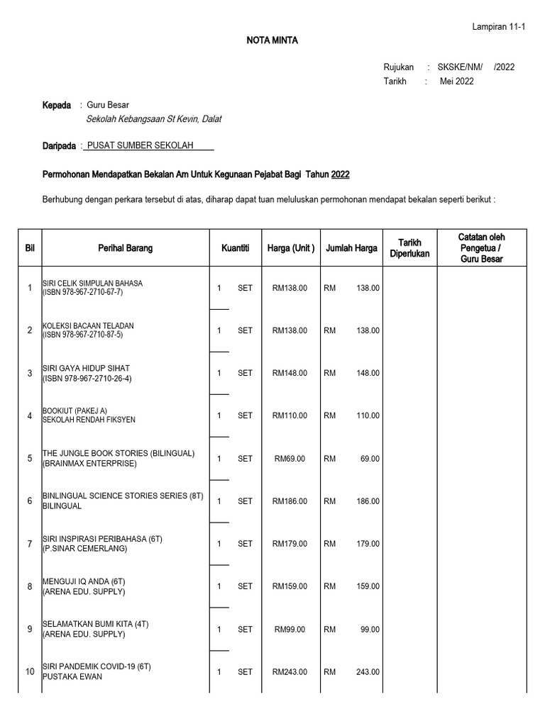 Nota Minta PCG - Flo (PSS) (Bi) | PDF