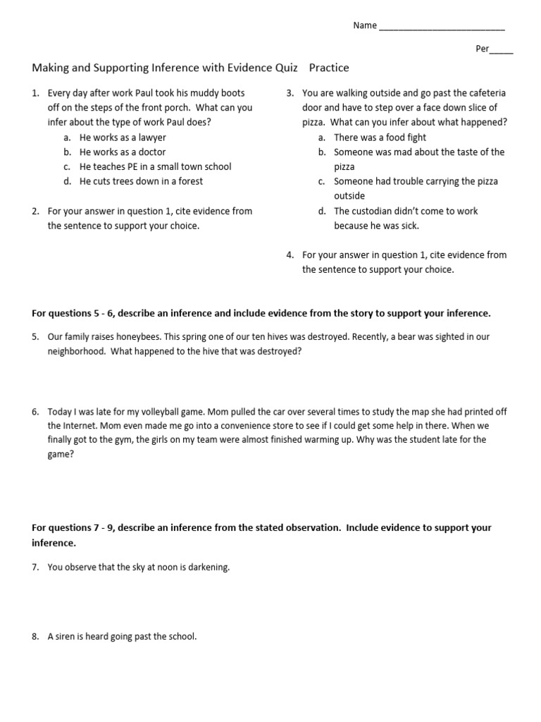 Inference Quiz with Evidence | PDF