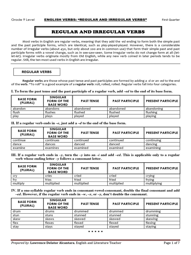 3 Regular and Irregular Verbs | PDF