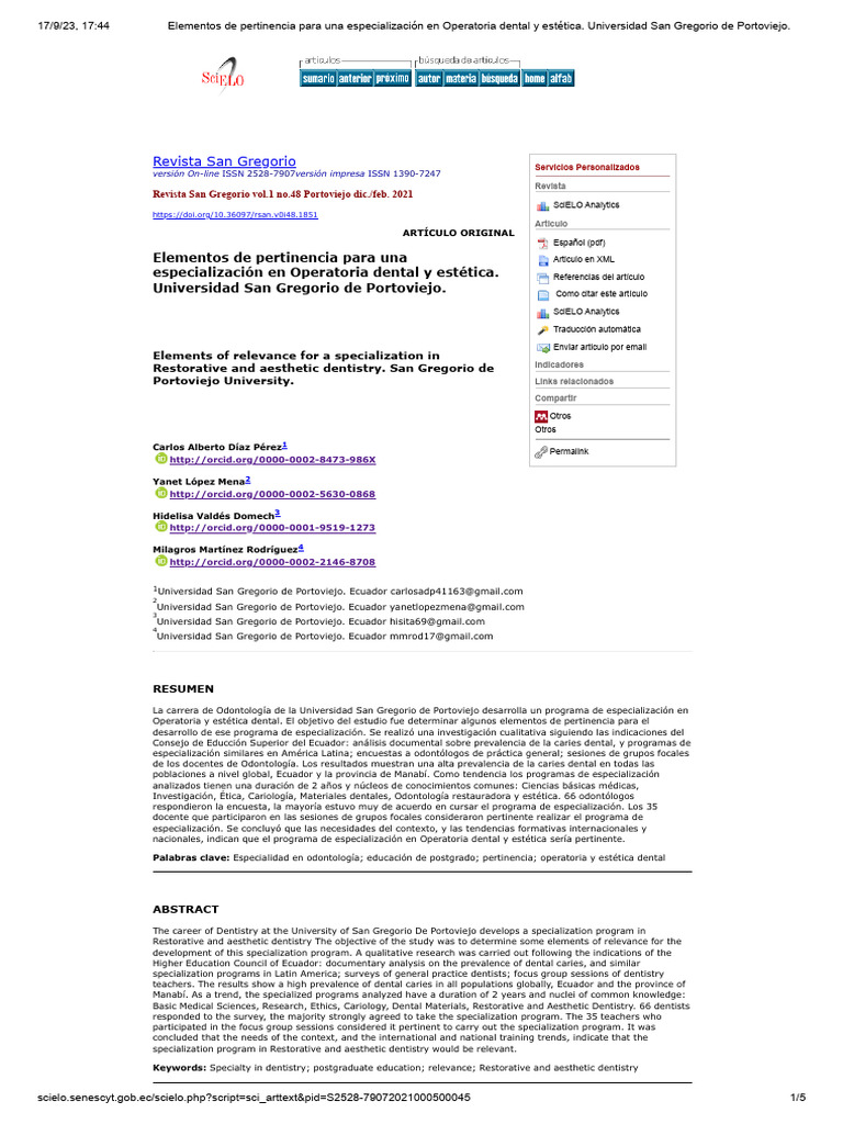 Revista San Gregorio | PDF | Odontología | Ciencias de la Salud