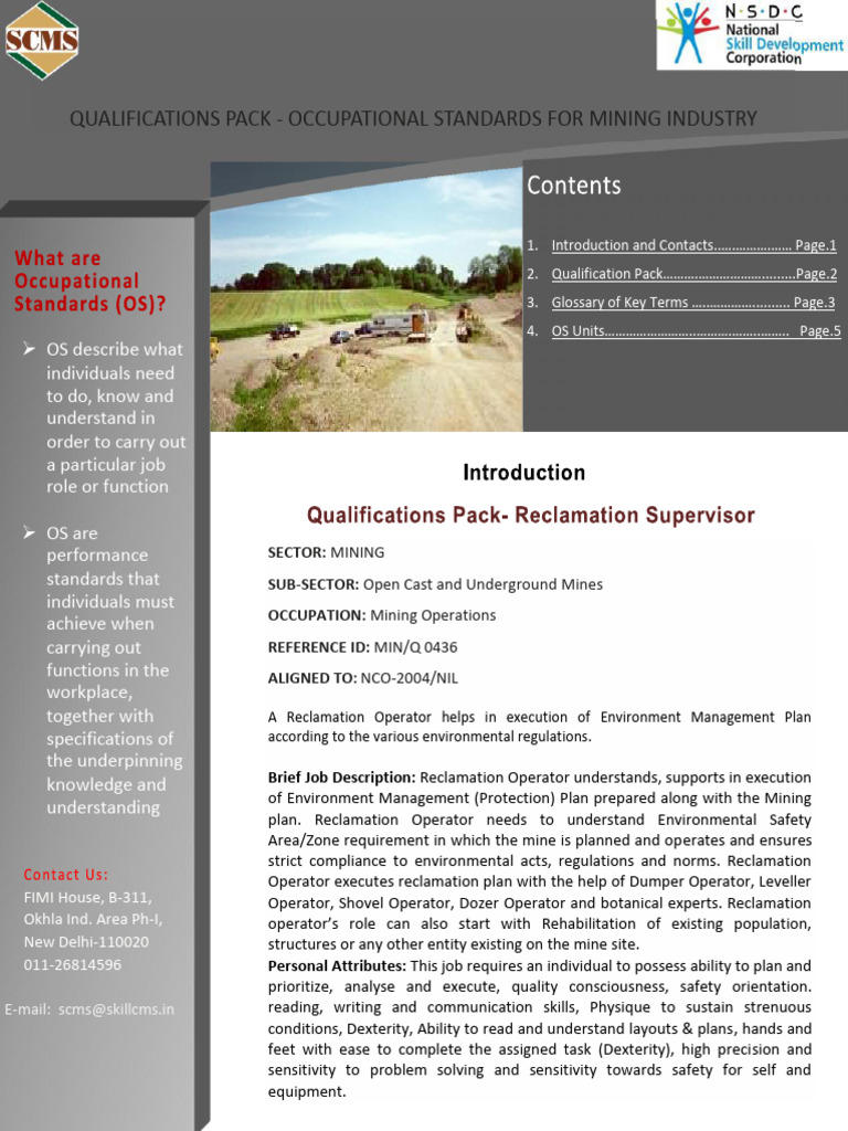 Reclamation Supervisor Qualification Pack | PDF | Occupational Safety And Health | Mining