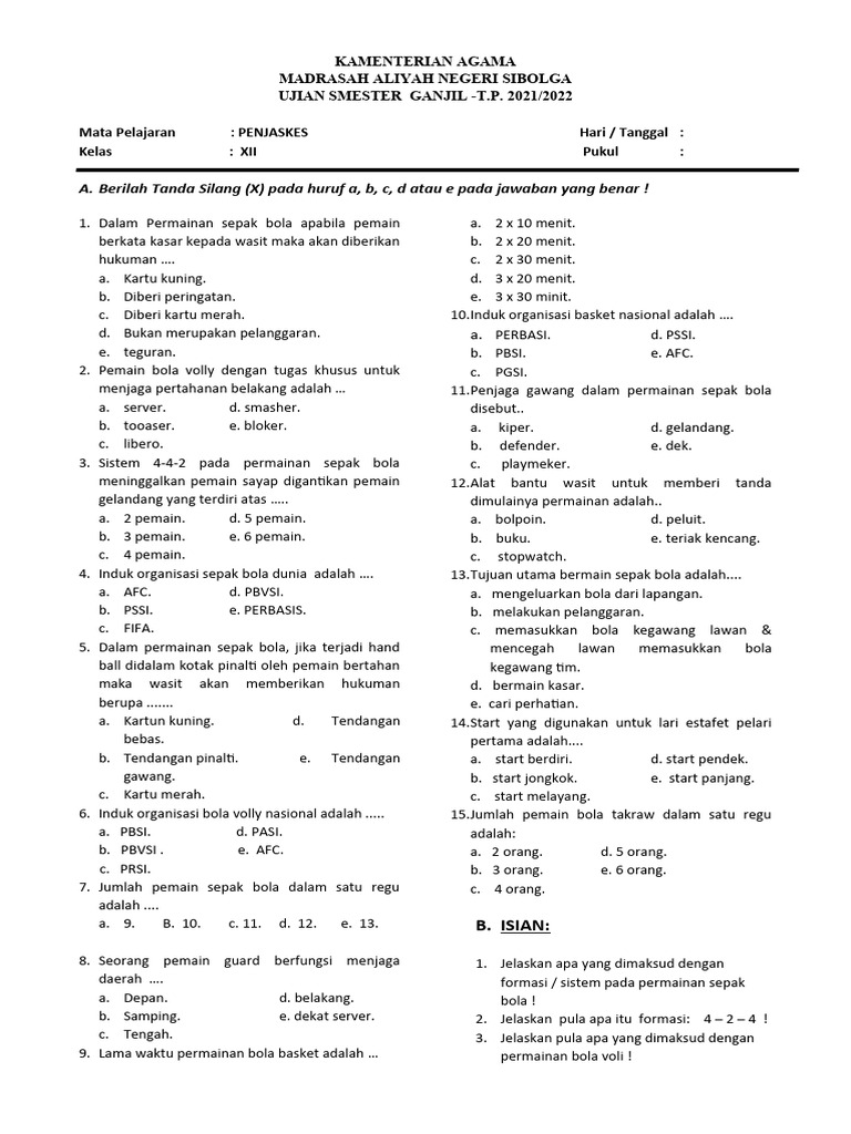 PENJAS Kls XII Sem - GanjiL 21-22 | PDF