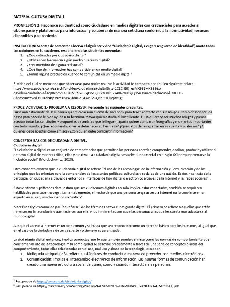 Actividad - 1 - 2 - 3 - Progresion - 2 - Cultura Digital | PDF | Internet | Comportamiento