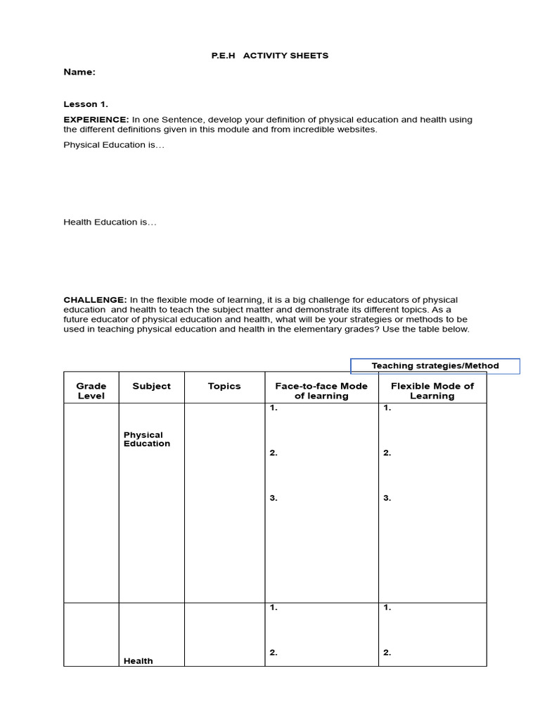 Teaching Strategies for PE and Health | PDF | Physical Education ...