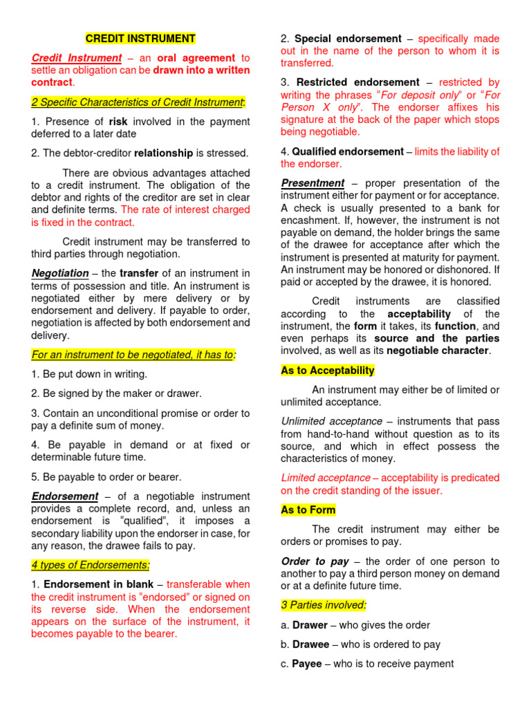 Credit Instrument | PDF | Cost Of Living | Negotiable Instrument