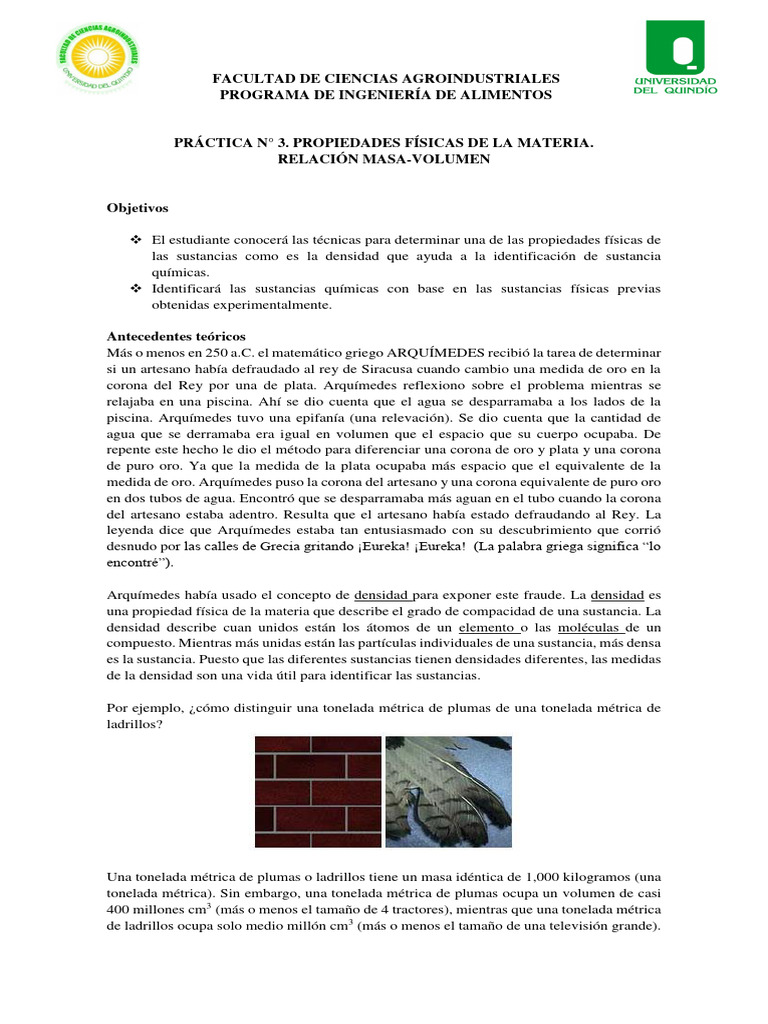 Practica #3 - Propiedades Fisicas de La Materia. Relacion Masa-Volumen ...