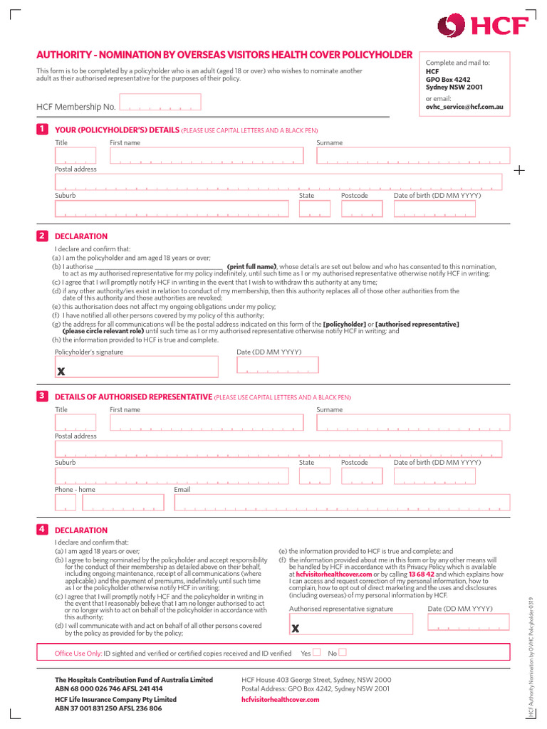 HCF Authority Nomination by OVHC Policyholder | PDF | Law