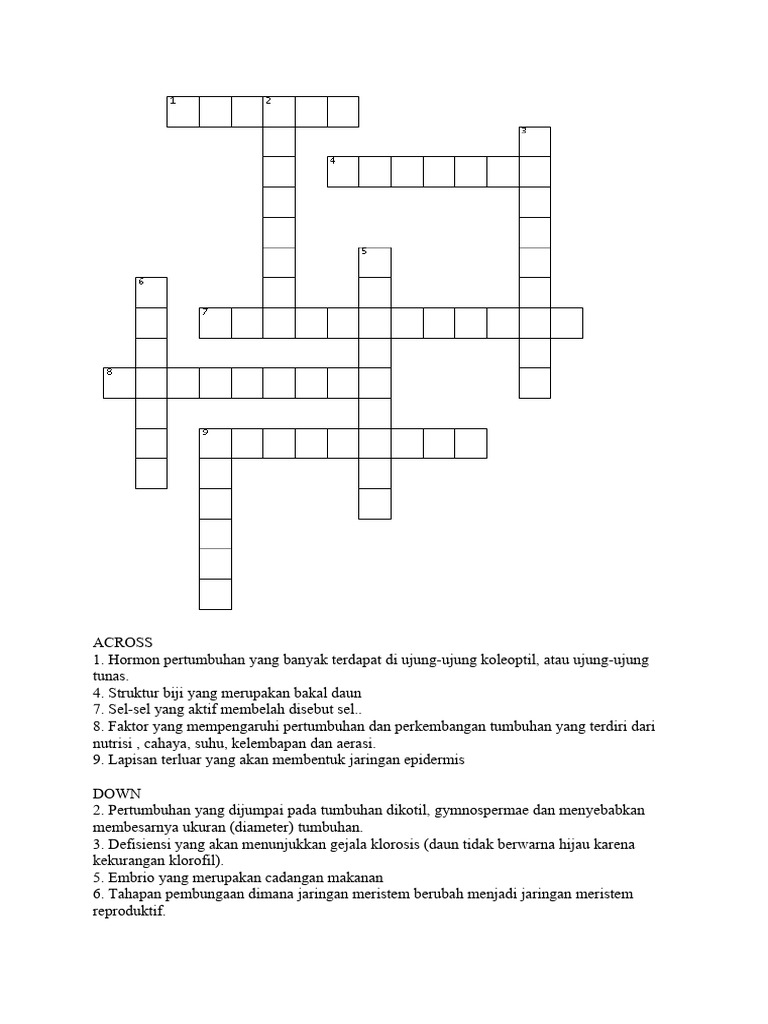 Soal TTS Biologi Pertumbuhan Dan Perkembangan | PDF