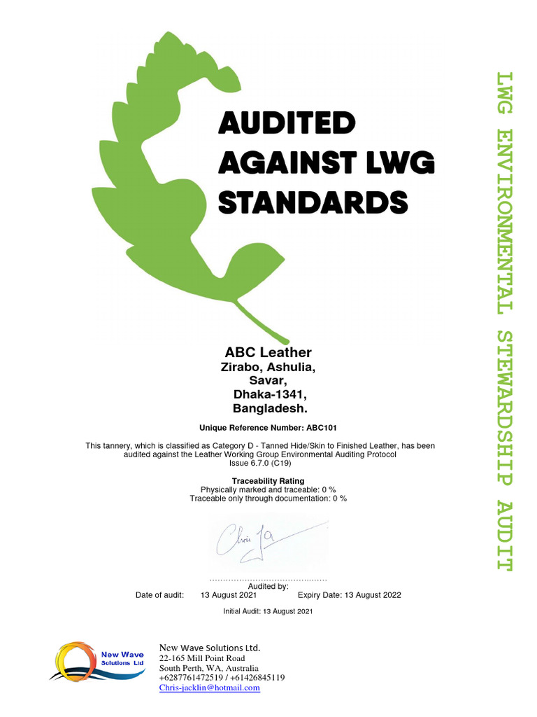 LWG Audit Certificate 21 029 | PDF