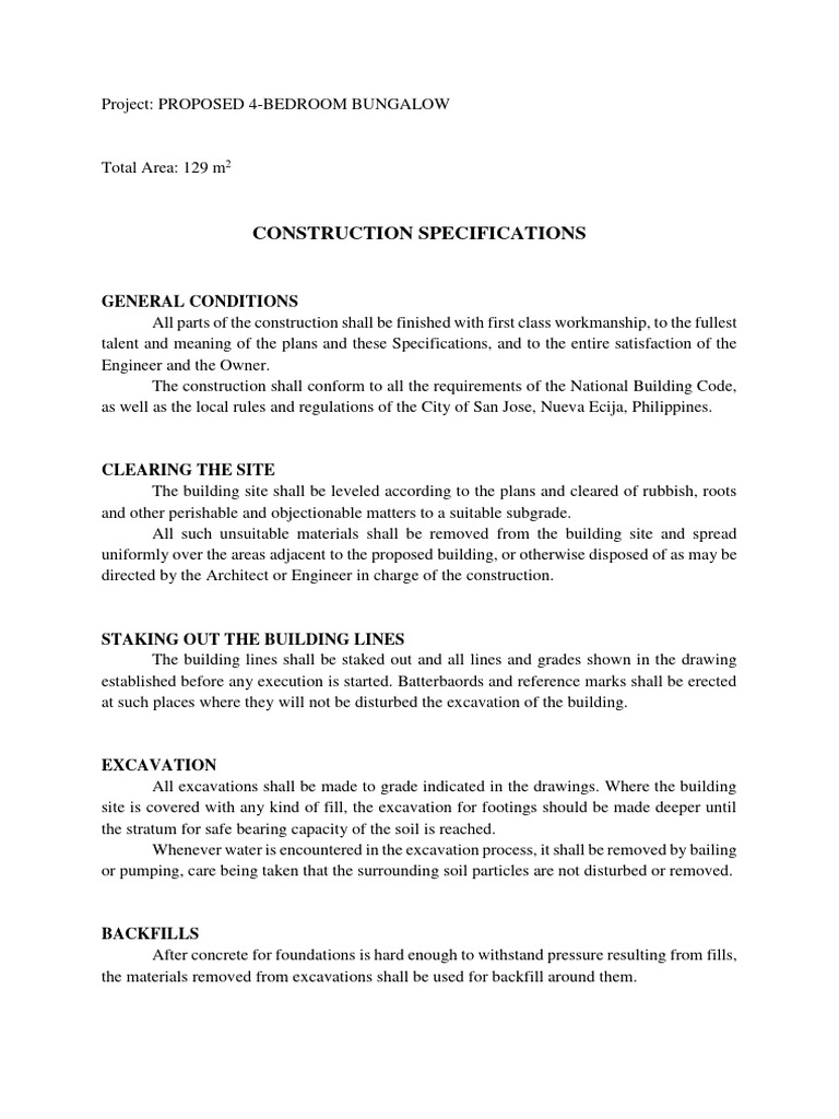 Sample Construction Specifications | PDF