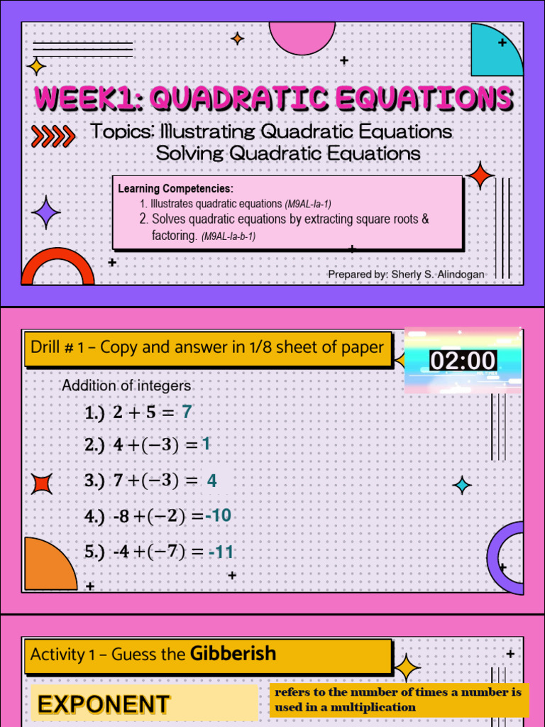 Q1W1D1 - Illustrating QUADRATIC EQUATION | PDF