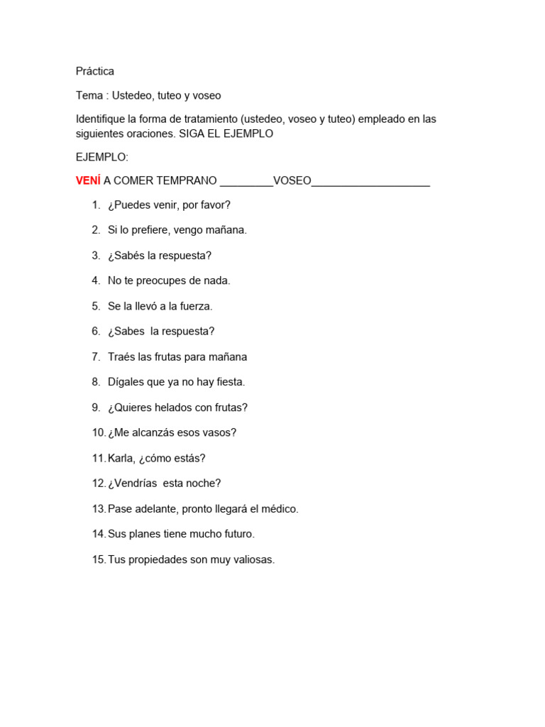 Práctica Tuteo, Ustedeo | PDF