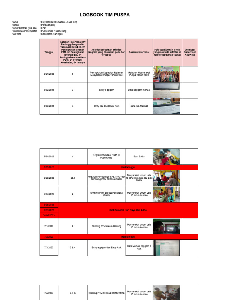 Logbook Bulan Nama | PDF