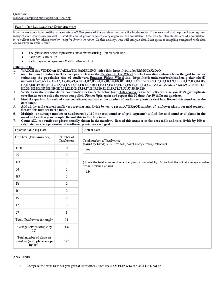 Random Sampling Quadrat Method | Download Free PDF | Sampling ...