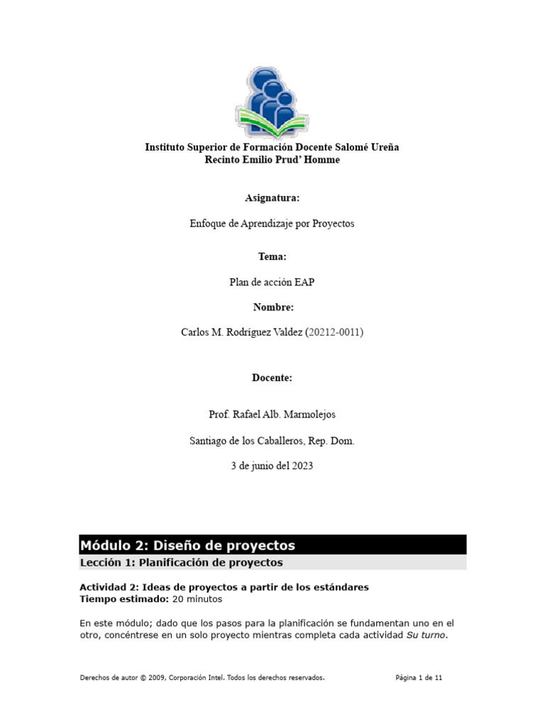 Plan de Acción Módulo 2 | Descargar gratis PDF | Plan de estudios | Aprendizaje en base a proyectos