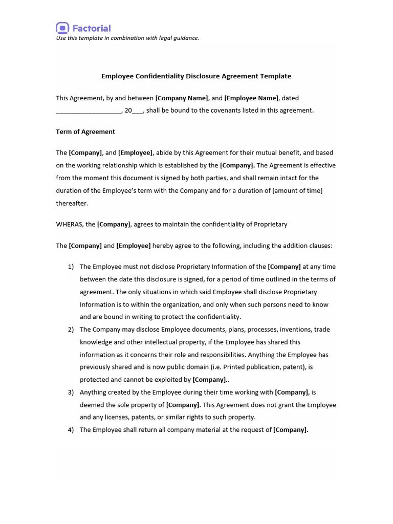 Employee Confidentiality Disclosure Agreement Template | PDF