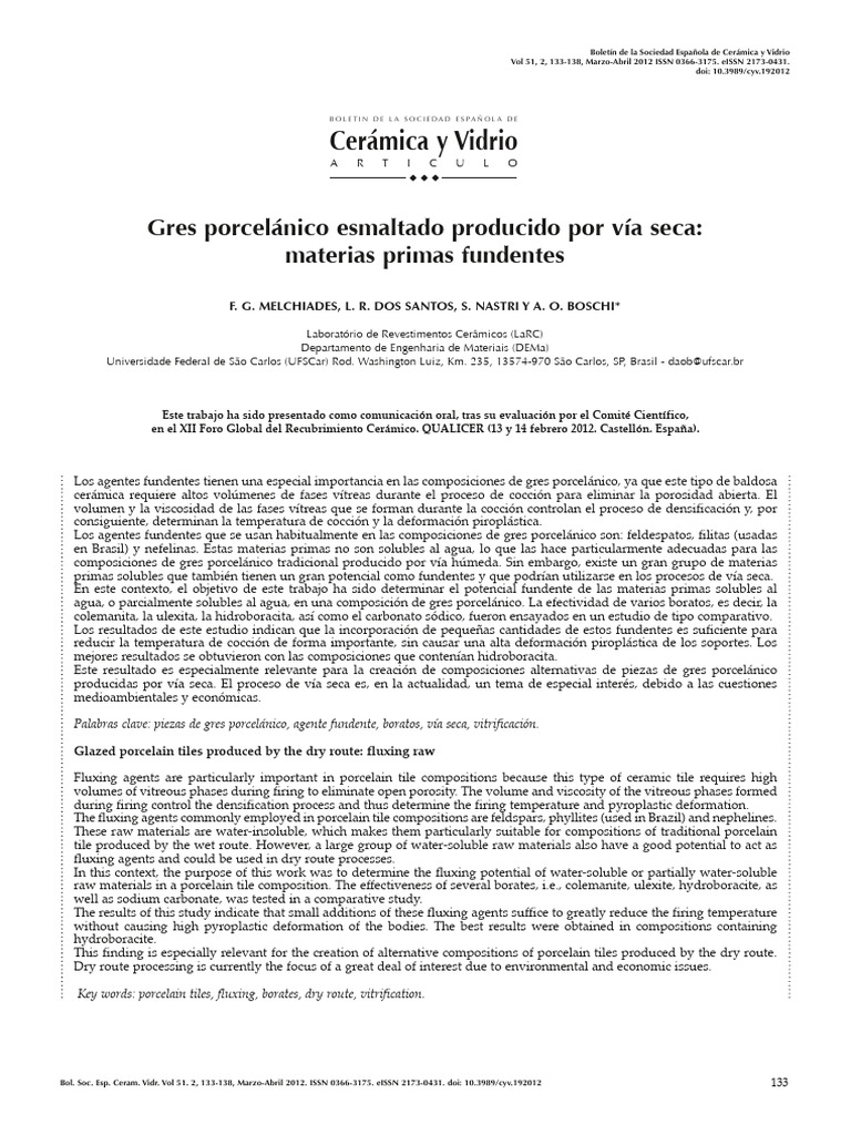 Gres Porcelánico Esmaltado Producido Por Vía Seca | PDF | Sustancias ...