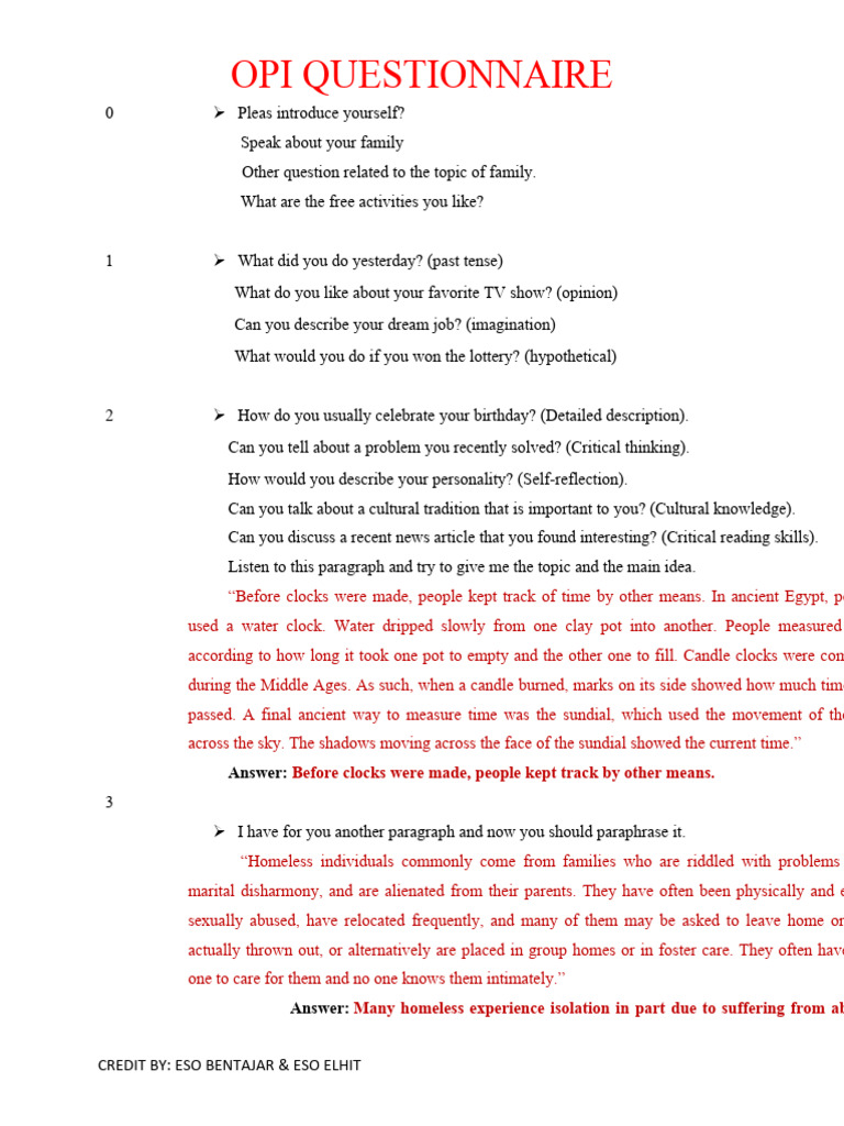 Opi Questions | PDF