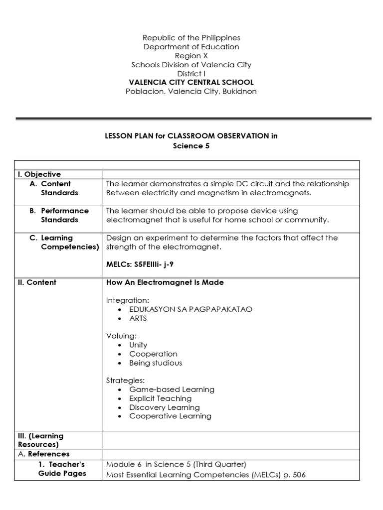C0-Lesson-Plan-Science 5-Electromagnet | PDF