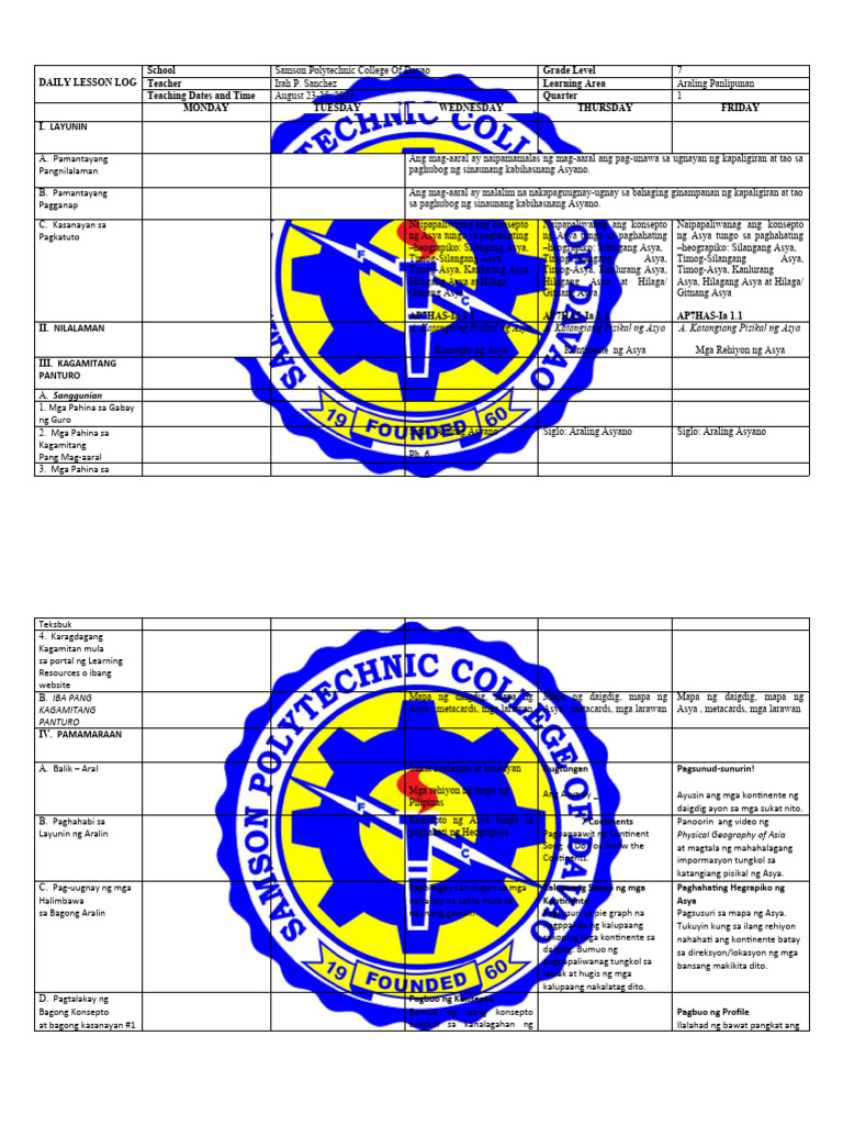 Daily Lesson Log Samson Template | PDF