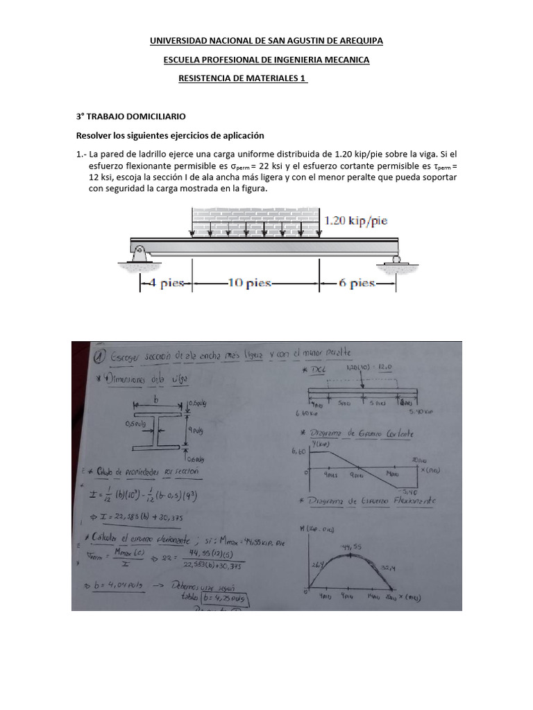 3 Trabajo Domiciliario Resistencia de Materiales 1 Grupo C | Descargar gratis PDF | Viga ...