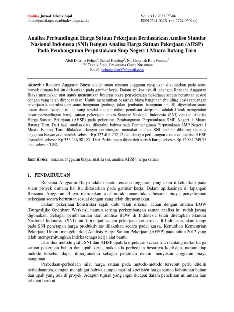 Perbandingan Analisa SNI Dan AHSP | PDF | Seni | Komputer