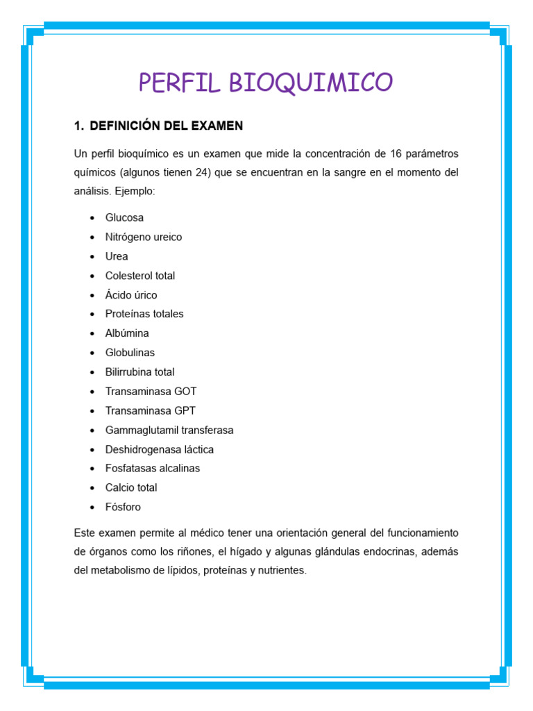 Examen de Perfil Bioquímico: Guía Completa | PDF