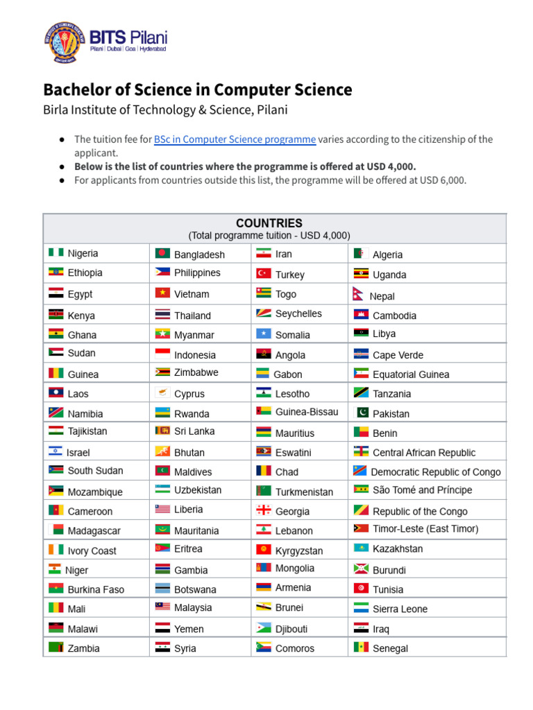 List of Countries BITS BSC CS | PDF