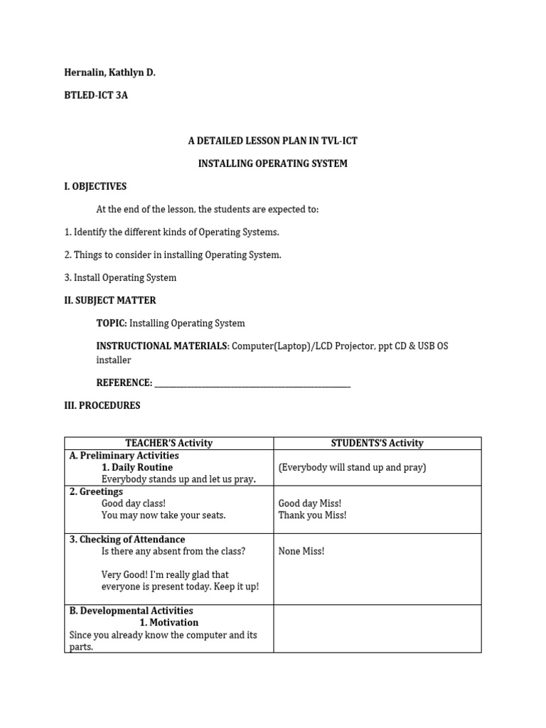 Hernalin Lesson-Plan. | PDF | Operating System | Bios
