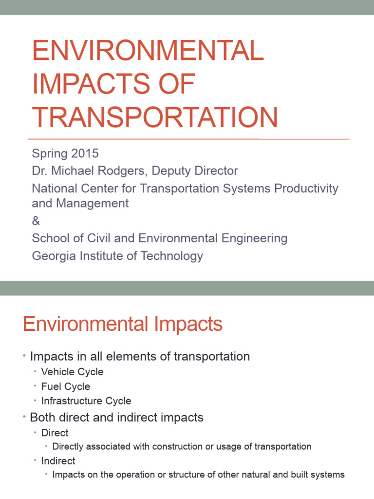 Environmental Impacts of Transportation EAS Spring 2015 | PDF
