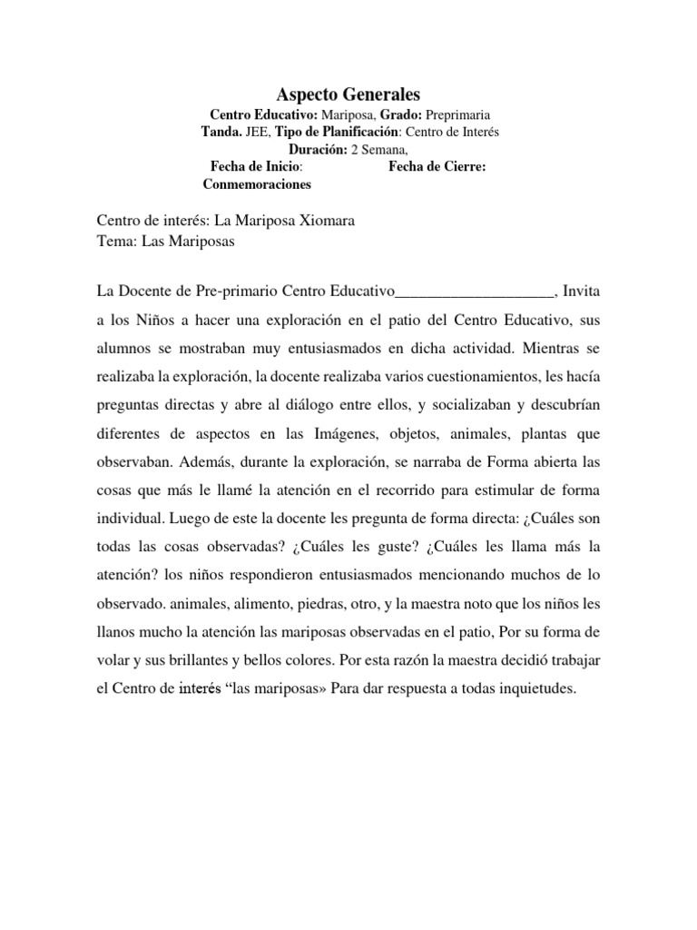 Exploración de Mariposas en Preescolar | PDF | Salud y bienestar ...
