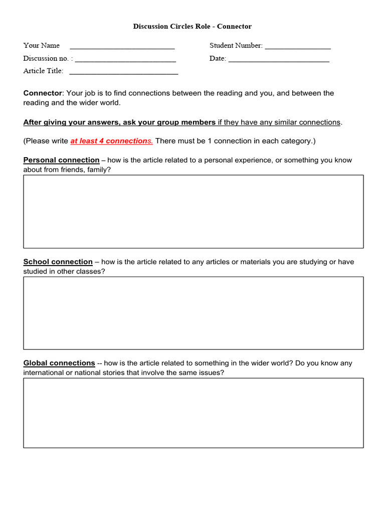 Discussion Circles: Connector Role Guide | PDF