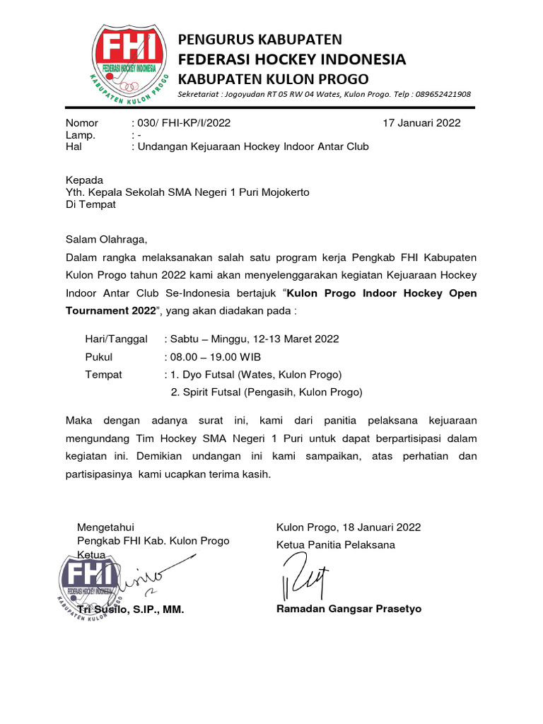 030 - Undangan Event Hockey Nasional | PDF