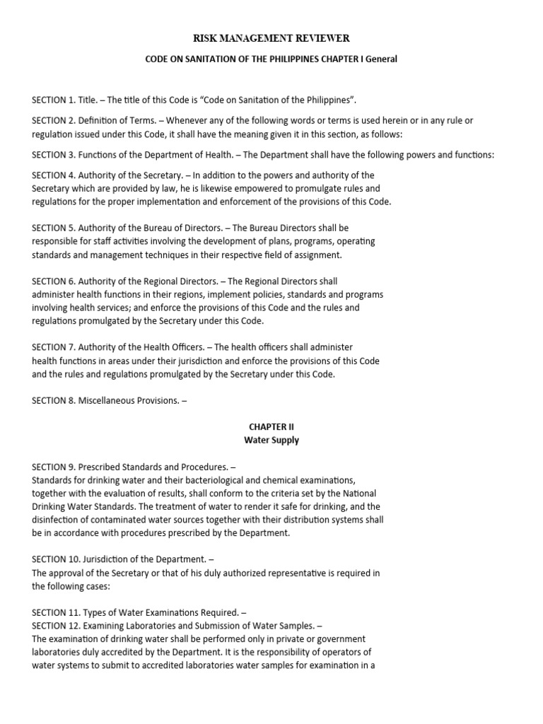 Philippines Sanitation Code Overview | PDF