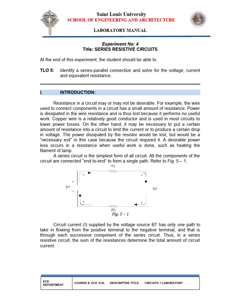 Experiment 4 - Series Resistive Circuits | PDF