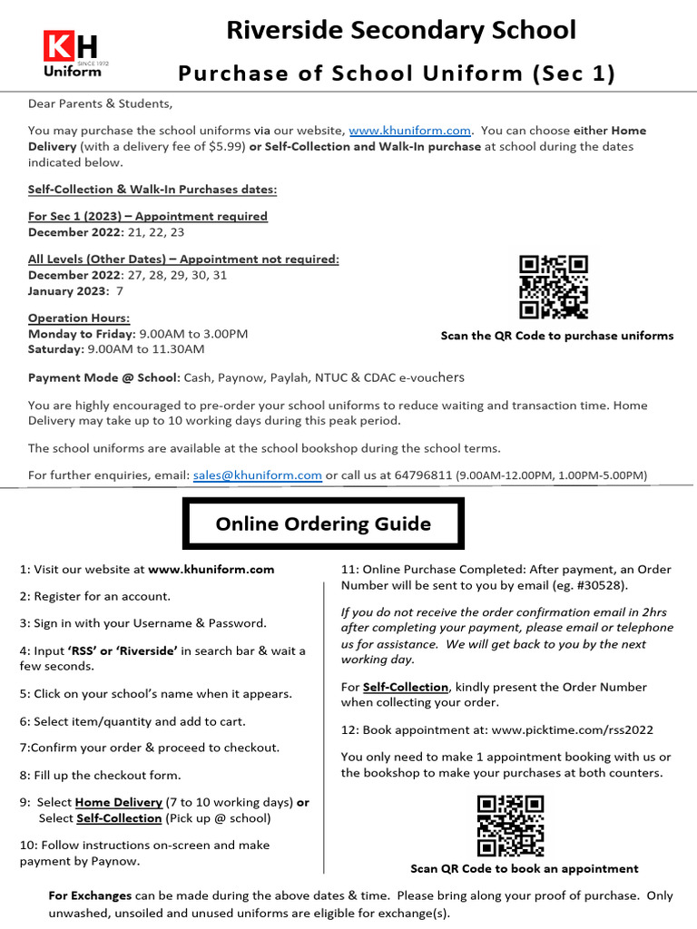 Riverside School Uniform Ordering Guide | PDF