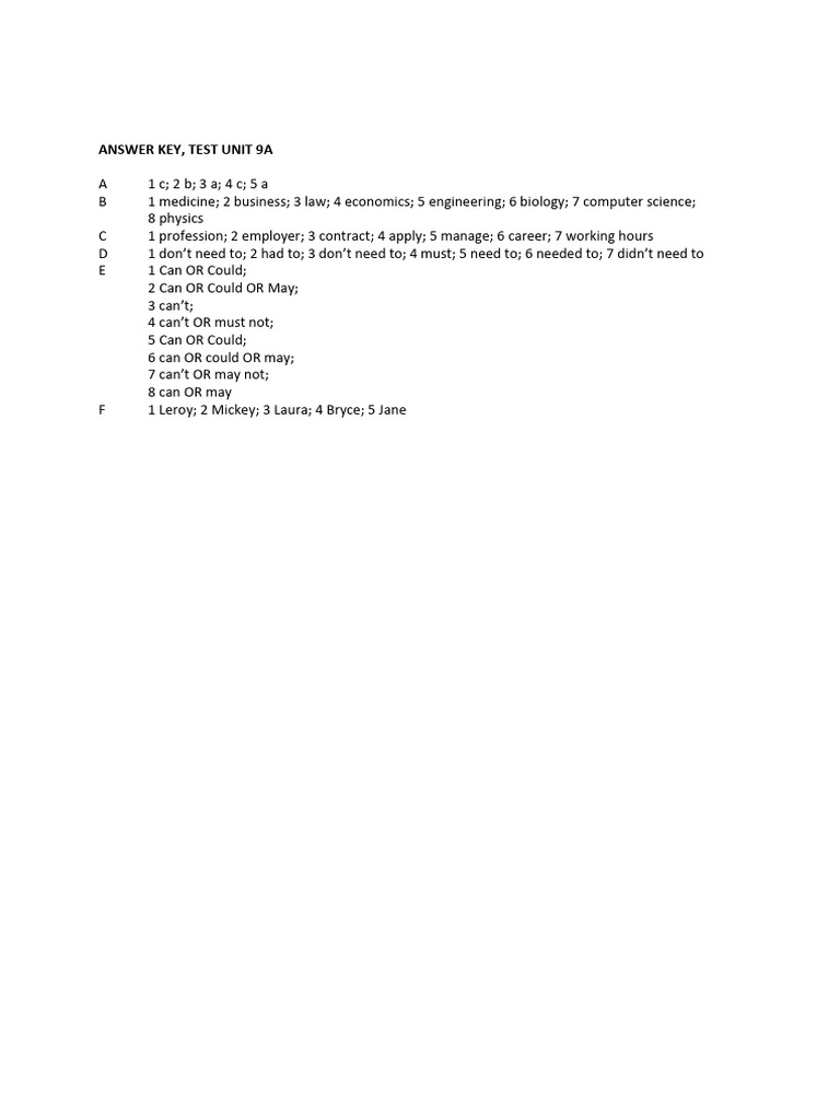 Evolve 3 Unit 9A Answer Key | PDF